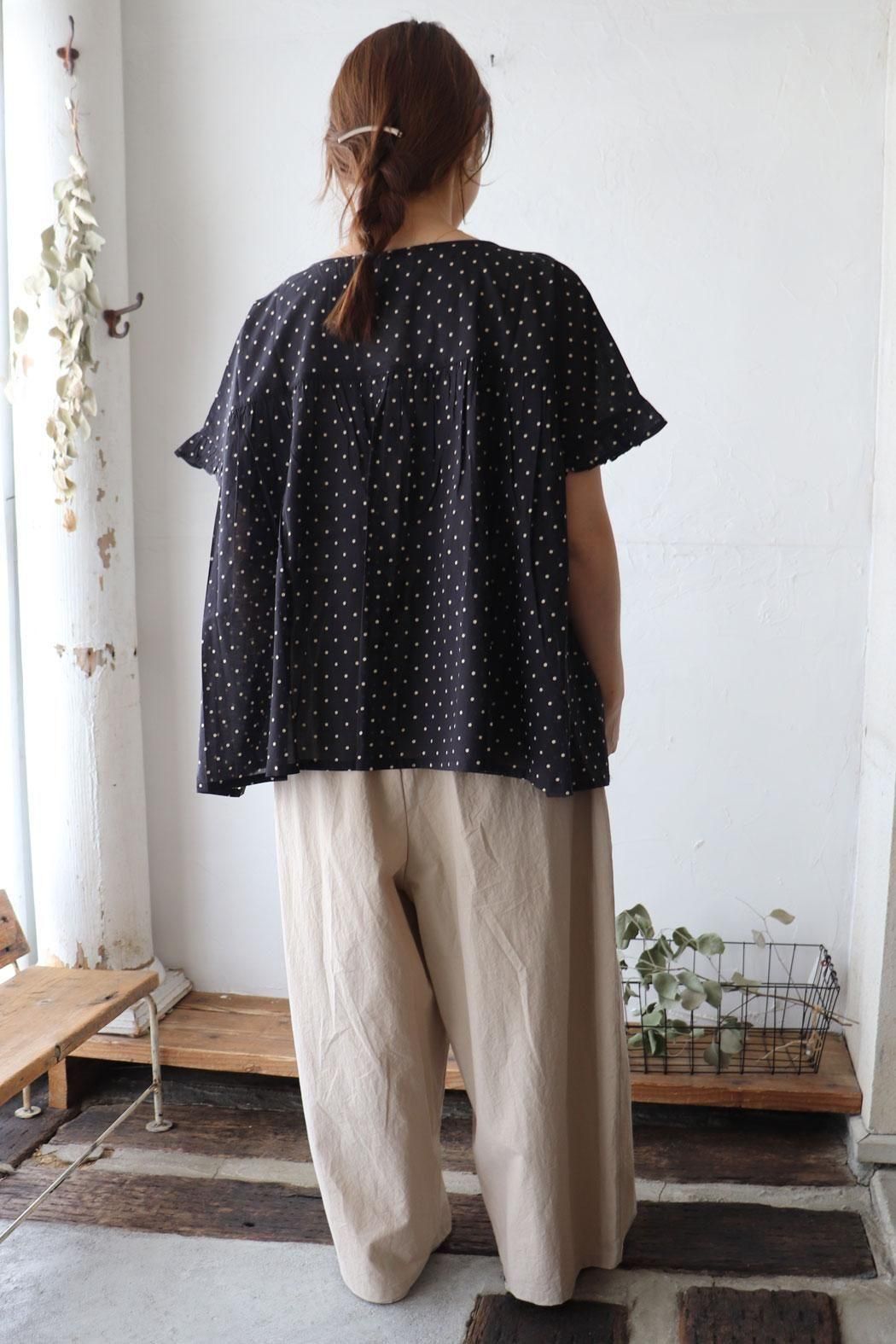 80s COTTON VOILE DOT PRINT GATHERED SMOCK(soil) 80s COTTON VOILE DOT PRINT GATHERED SMOCK(soil)