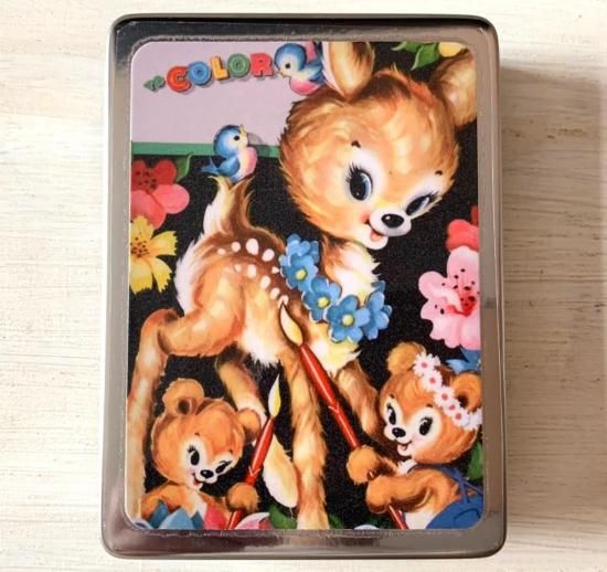 レトロアニマル】缶ケース バンビ・カラー 子鹿と子グマの小物入れ レトロアニマル】缶ケース バンビ・カラー 子鹿と子グマの小物入れ